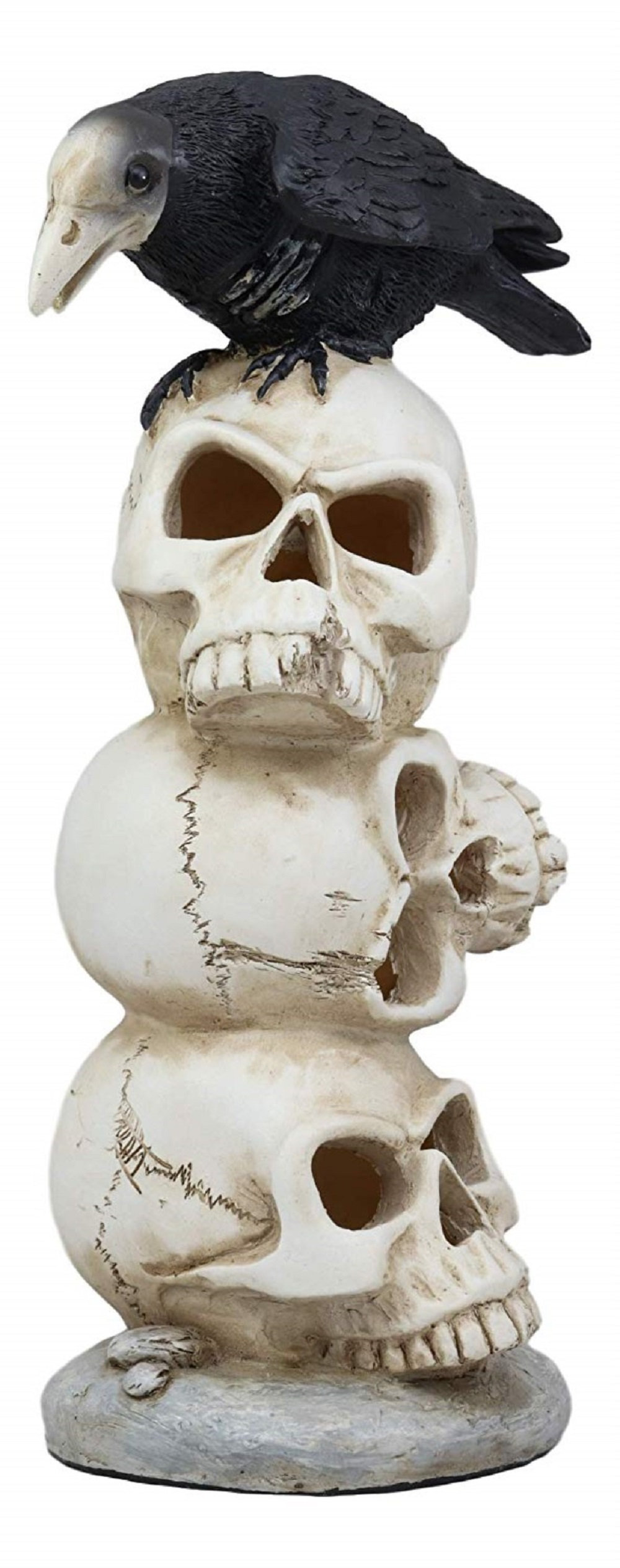 World Menagerie Ebros Gothic Raven Crow Bird Perching On Stacked Up Skulls With Colour Changing ...